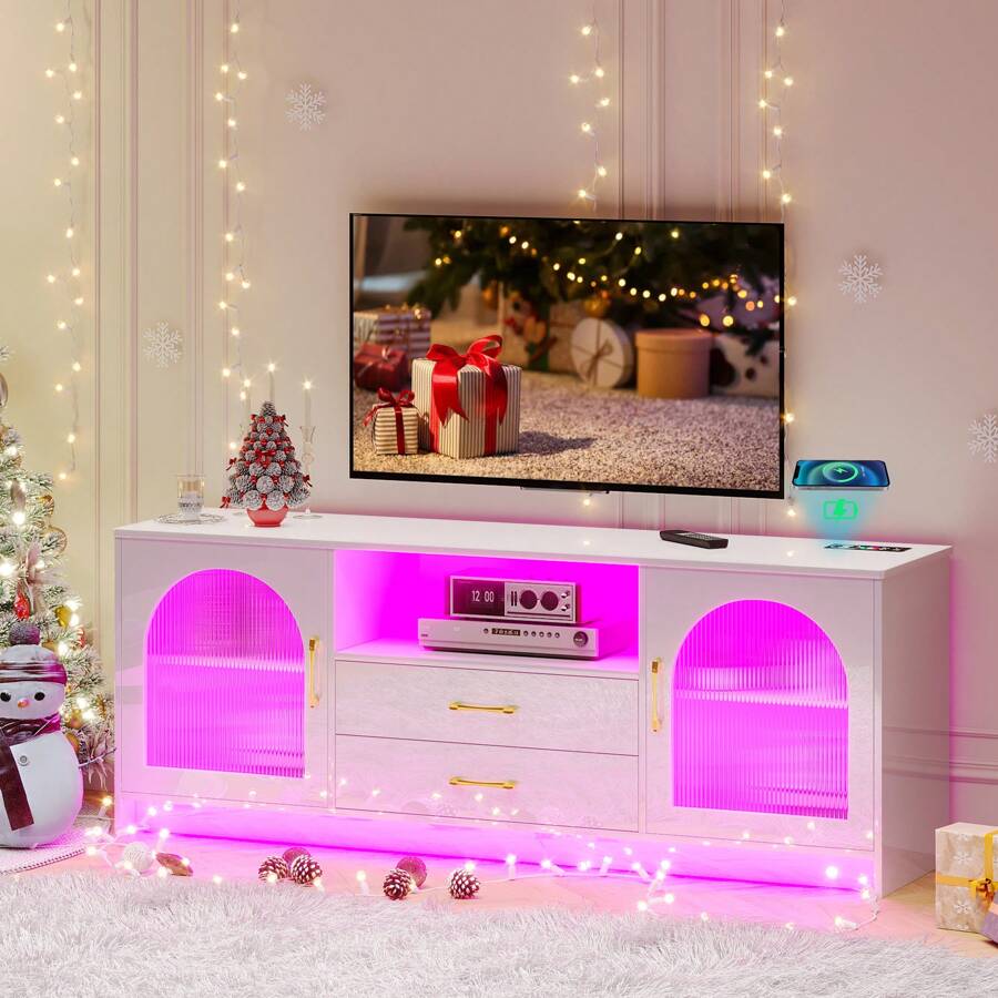 Lvifur 24-Color RGB TV Stand with Wireless Charging Station,RGB ...
