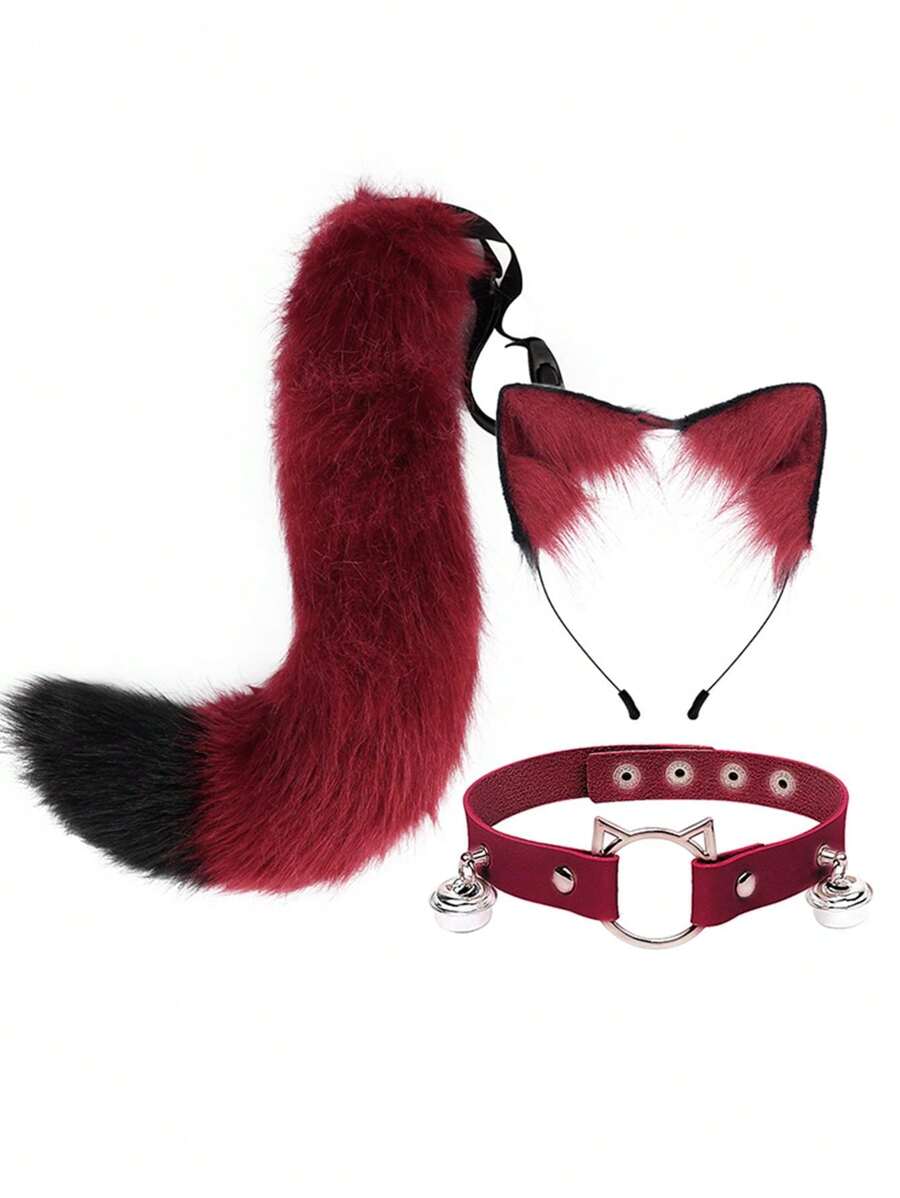 Handmade Realistic Cat Ear Headband Fox Tail Accessory 2 Piece Anime Cosplay Ear Headband And