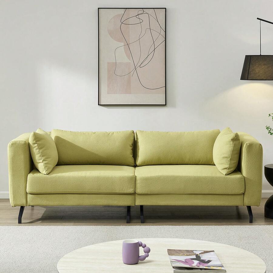 Modern Sofa Couch, Polyester Upholstered 3 Seat Sofa Couch with Square ...