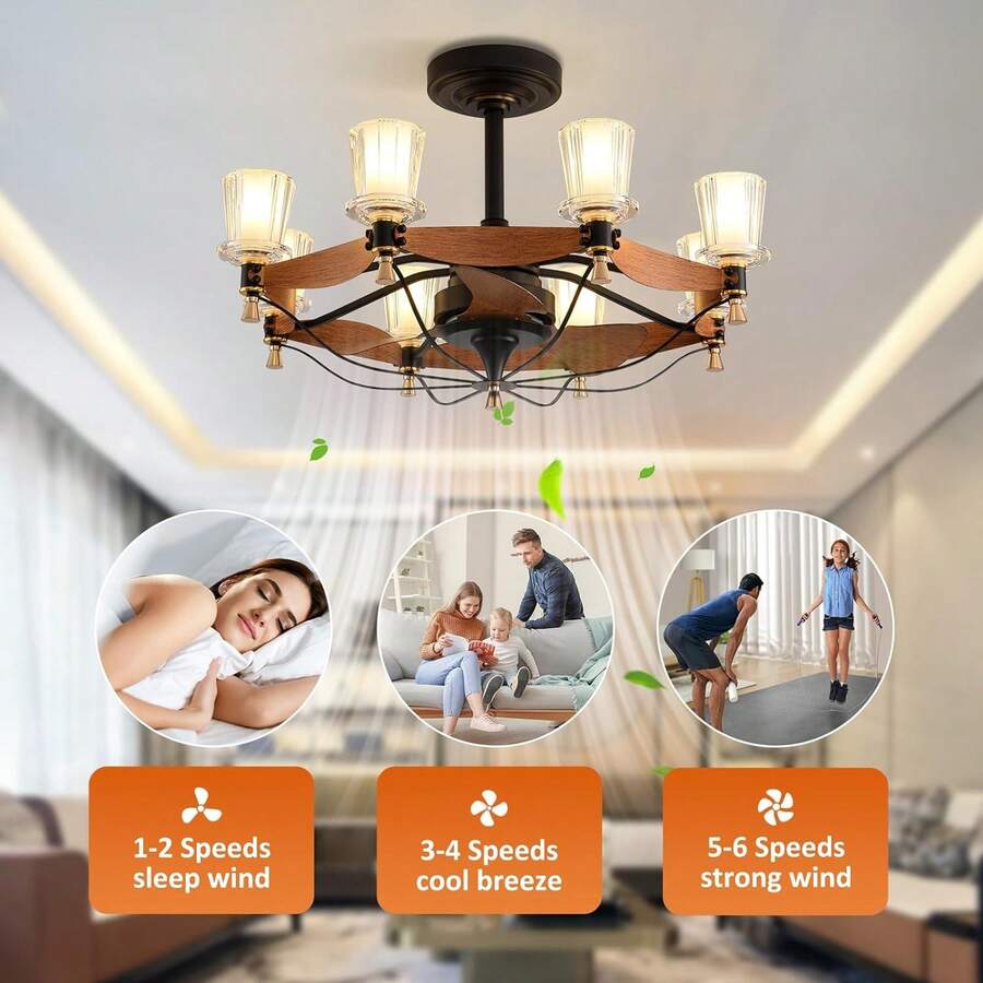 29'' Farmhouse Ceiling Fan with Lights and Remote,Crystal Chandelier ...