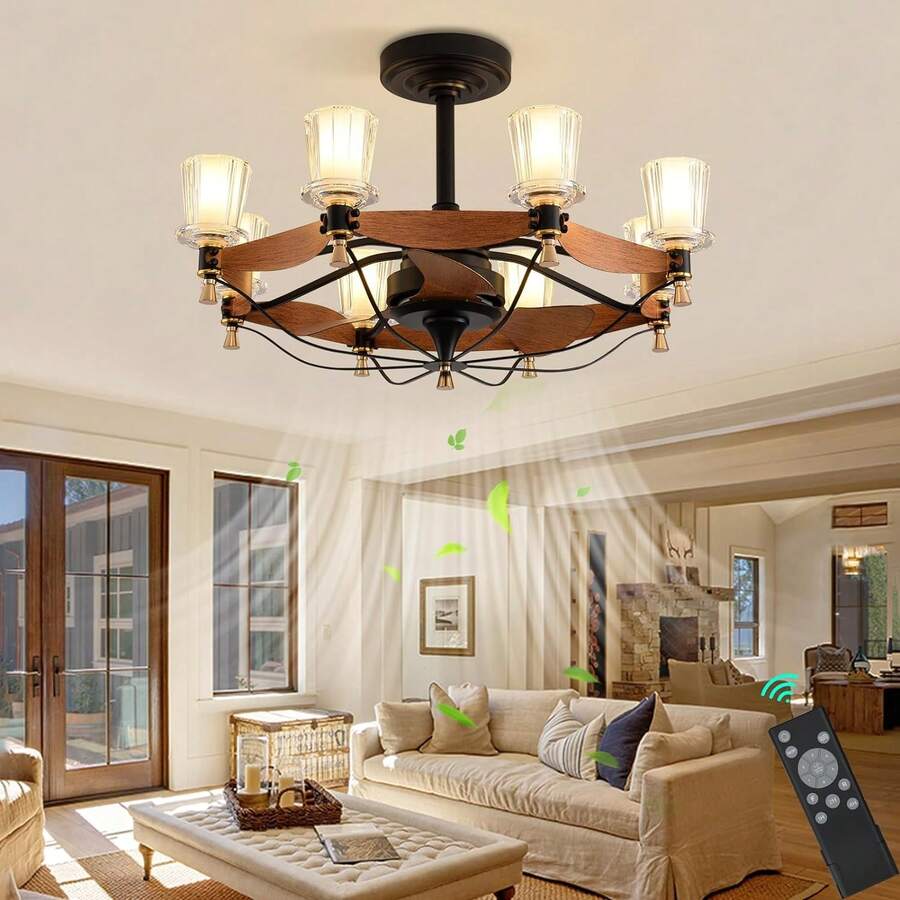 29'' Farmhouse Ceiling Fan with Lights and Remote,Crystal Chandelier ...