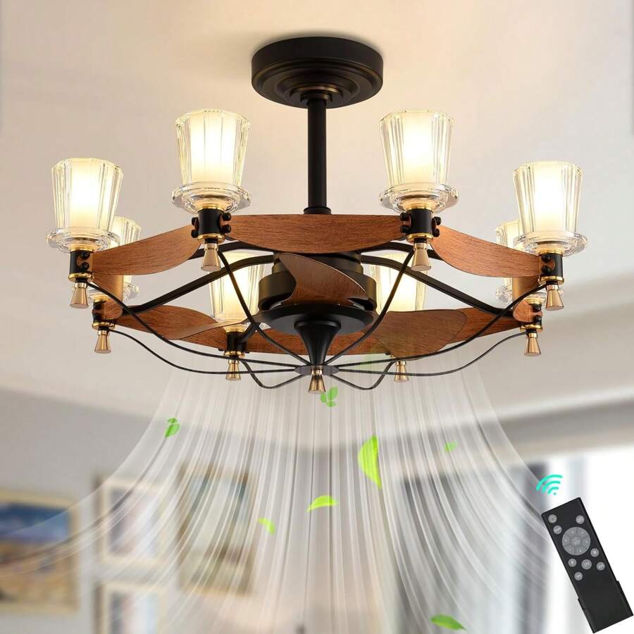 29'' Farmhouse Ceiling Fan with Lights and Remote,Crystal Chandelier ...