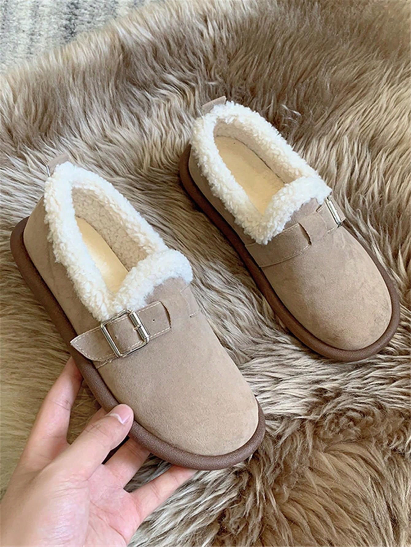 Plus Size Vintage Furry Loafers, Autumn-winter 2023 New Collection. Flat, One-foot, Warm, Slip ...