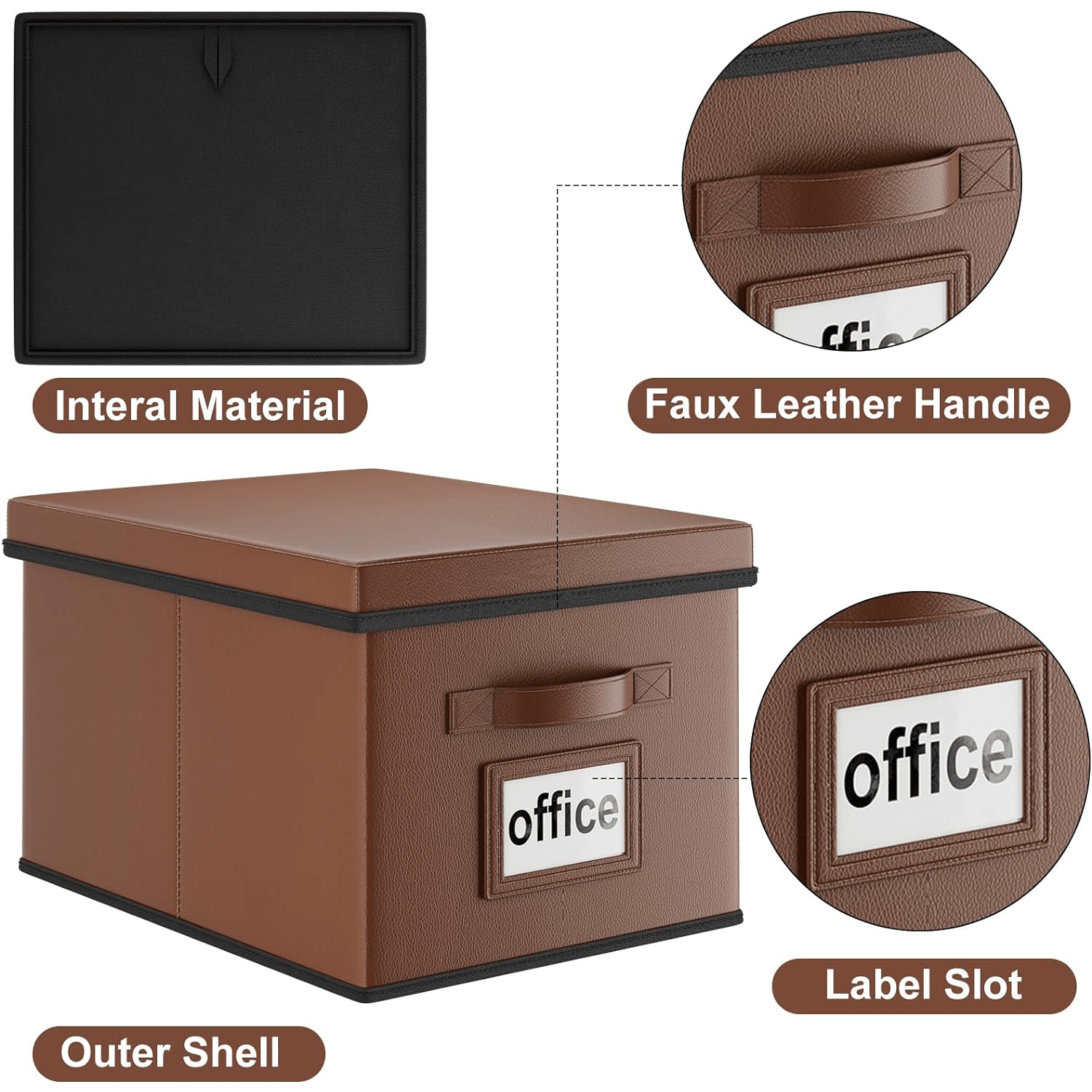 Upgraded File Organizer Boxes with Lids, Collapsible Faux Leather ...