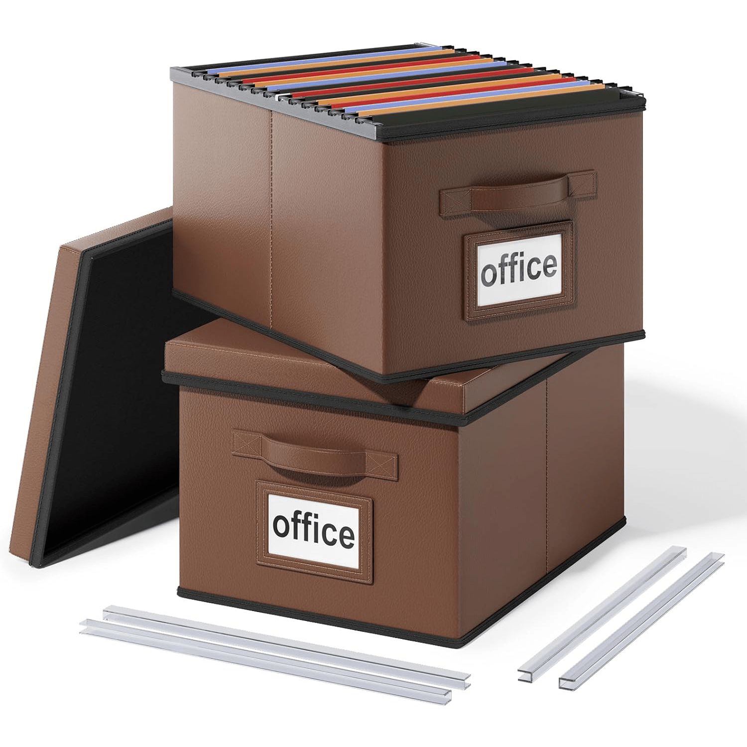 Upgraded File Organizer Boxes with Lids, Collapsible Faux Leather ...