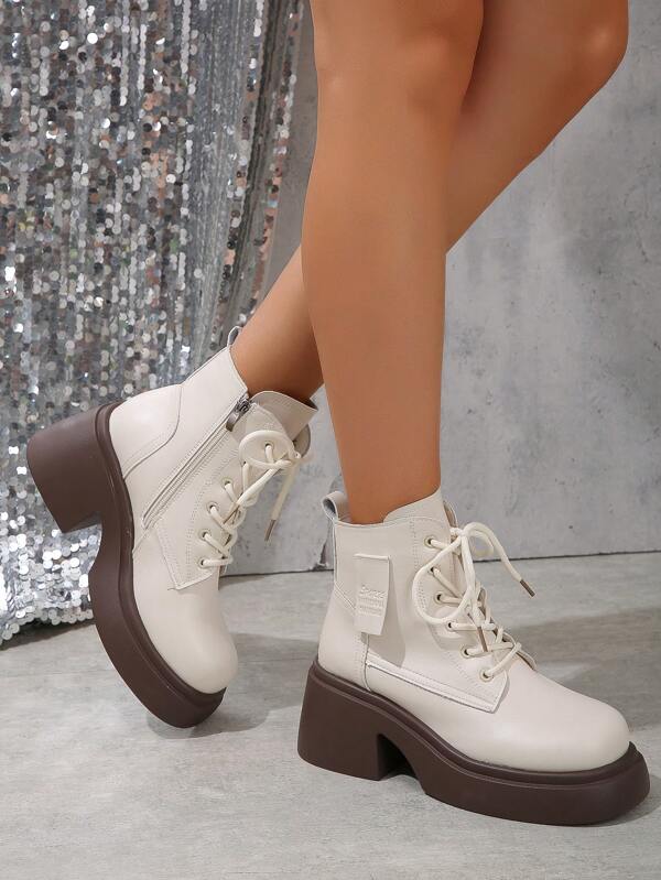 Botas Femininas Transfronteiriças Com Bico Redondo E Salto Médio Com ...