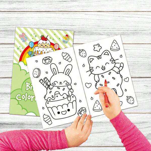 1book 12-Page Cartoon Birthday Party Themed Coloring Book With Doodles ...