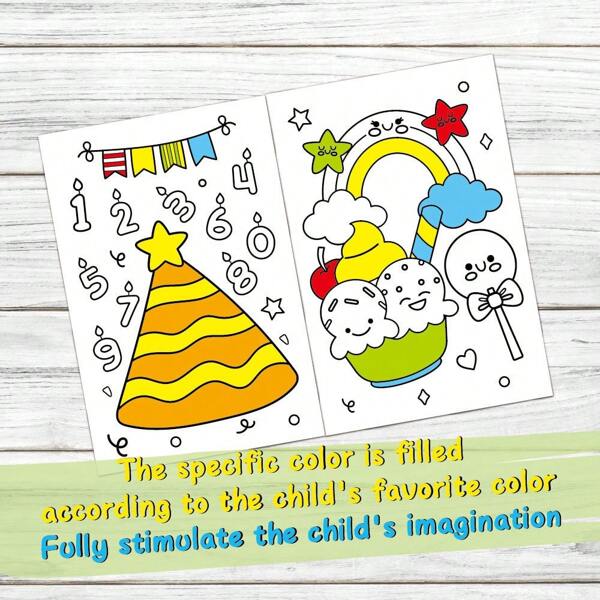 1book 12-Page Cartoon Birthday Party Themed Coloring Book With Doodles ...