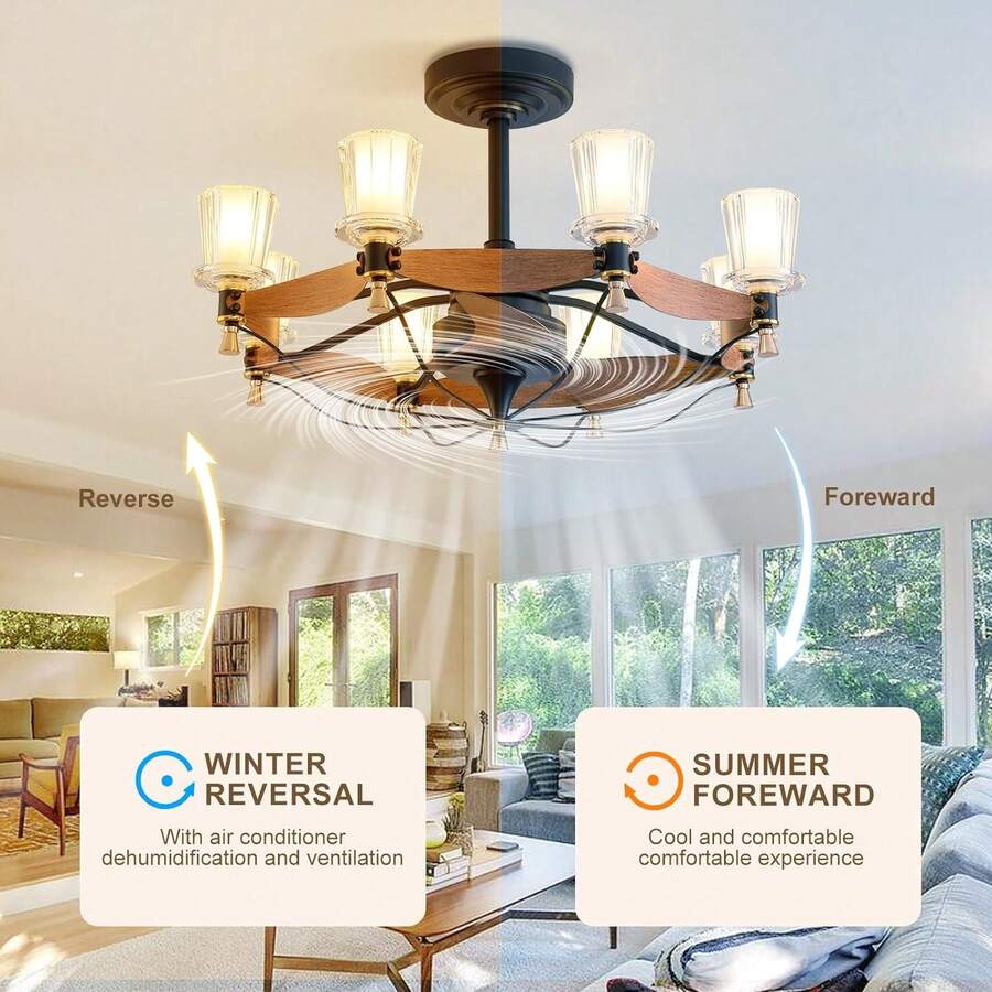 29'' Farmhouse Ceiling Fan with Lights and Remote,Crystal Chandelier ...