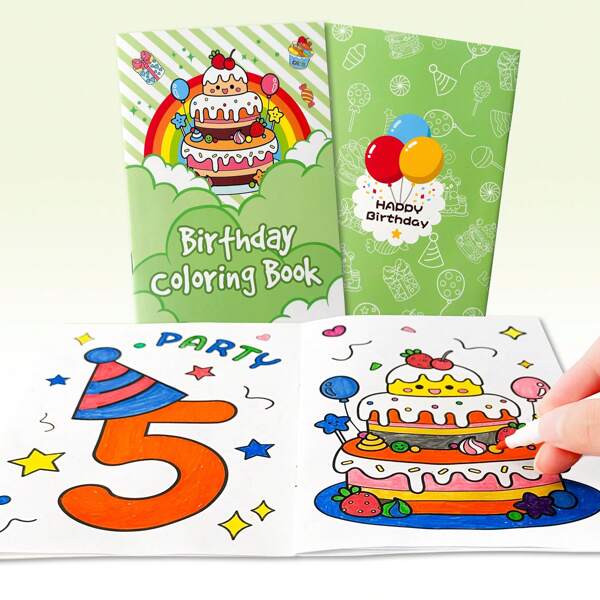 1book 12-Page Cartoon Birthday Party Themed Coloring Book With Doodles ...