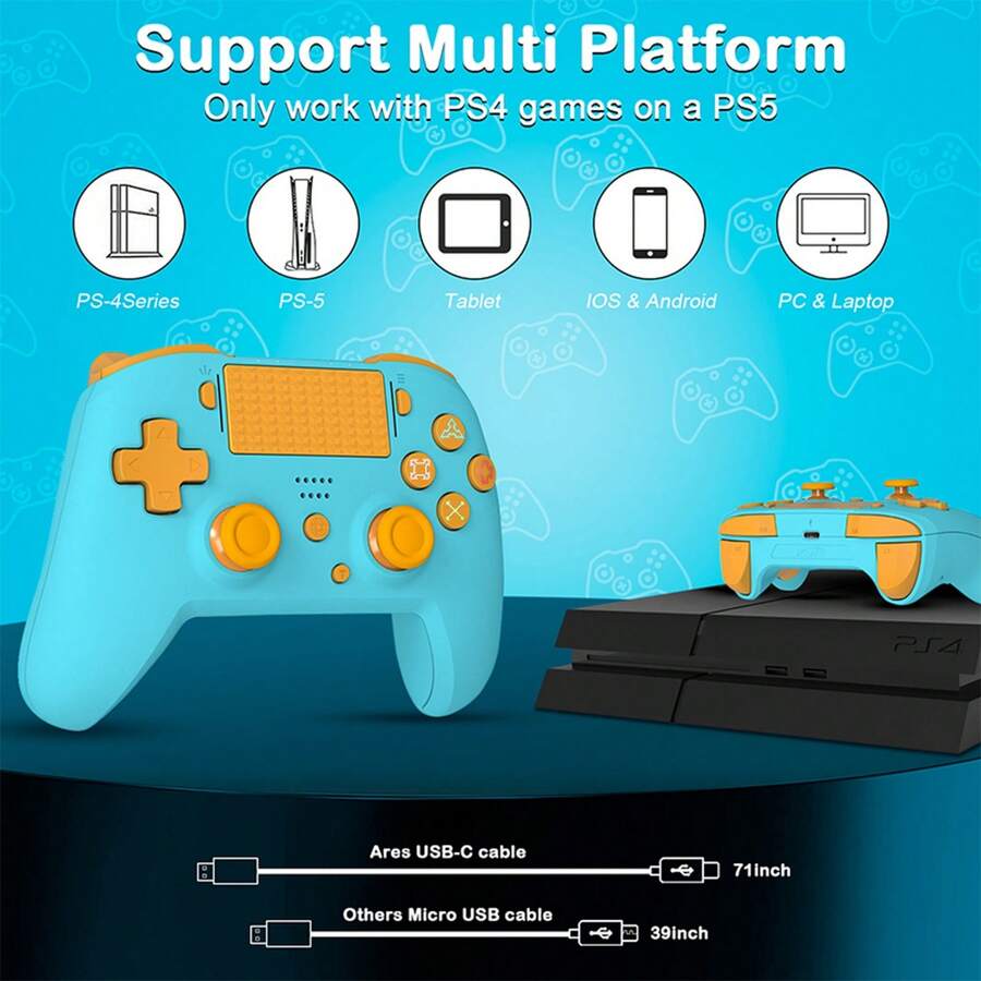 Wireless Controller for PS4,1200mAH Large battery for 10-12hrs Playing ...
