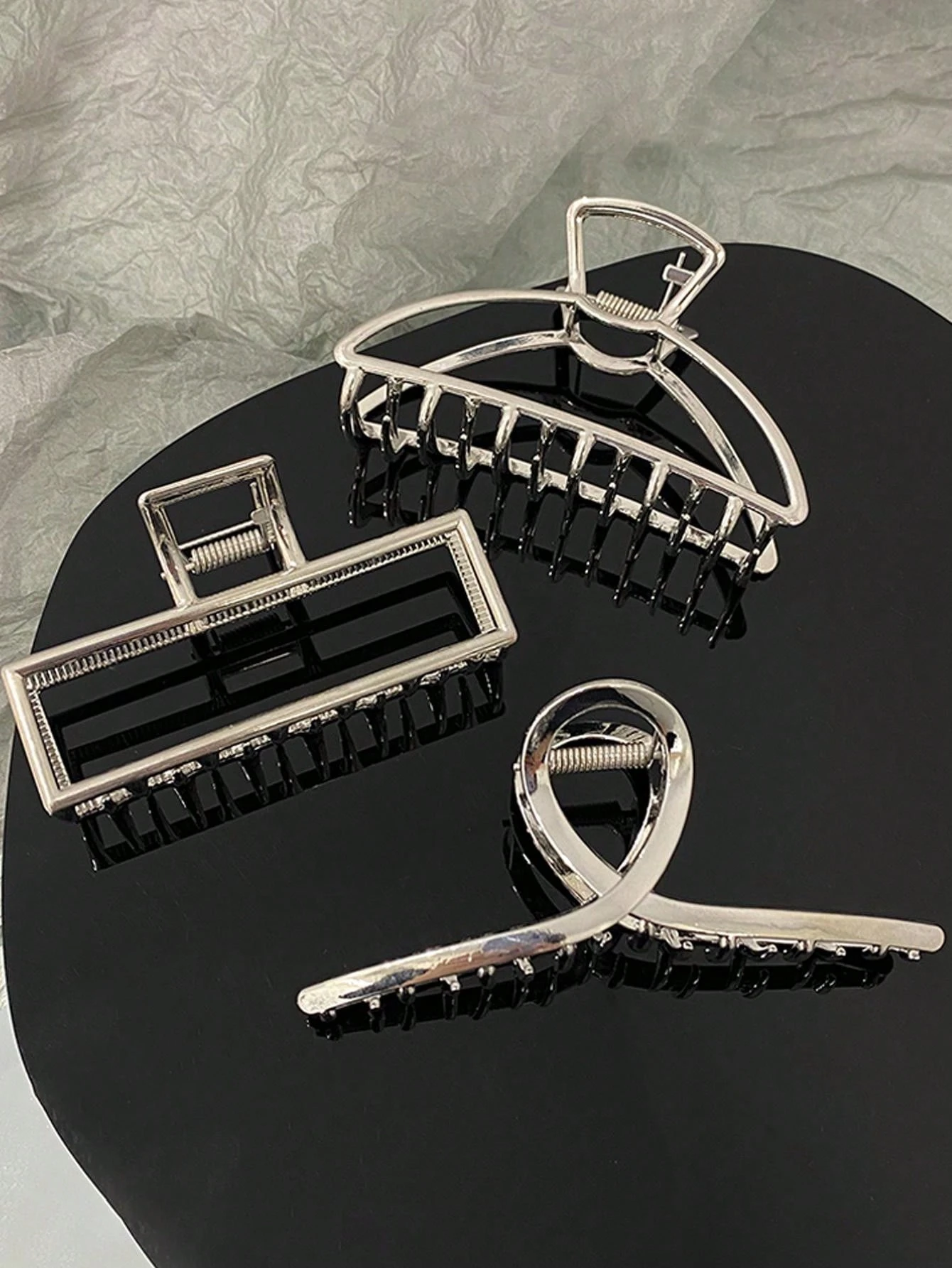 3pcs Women's Silver-colored Exquisite Metal Hair Claw Clip Set ...