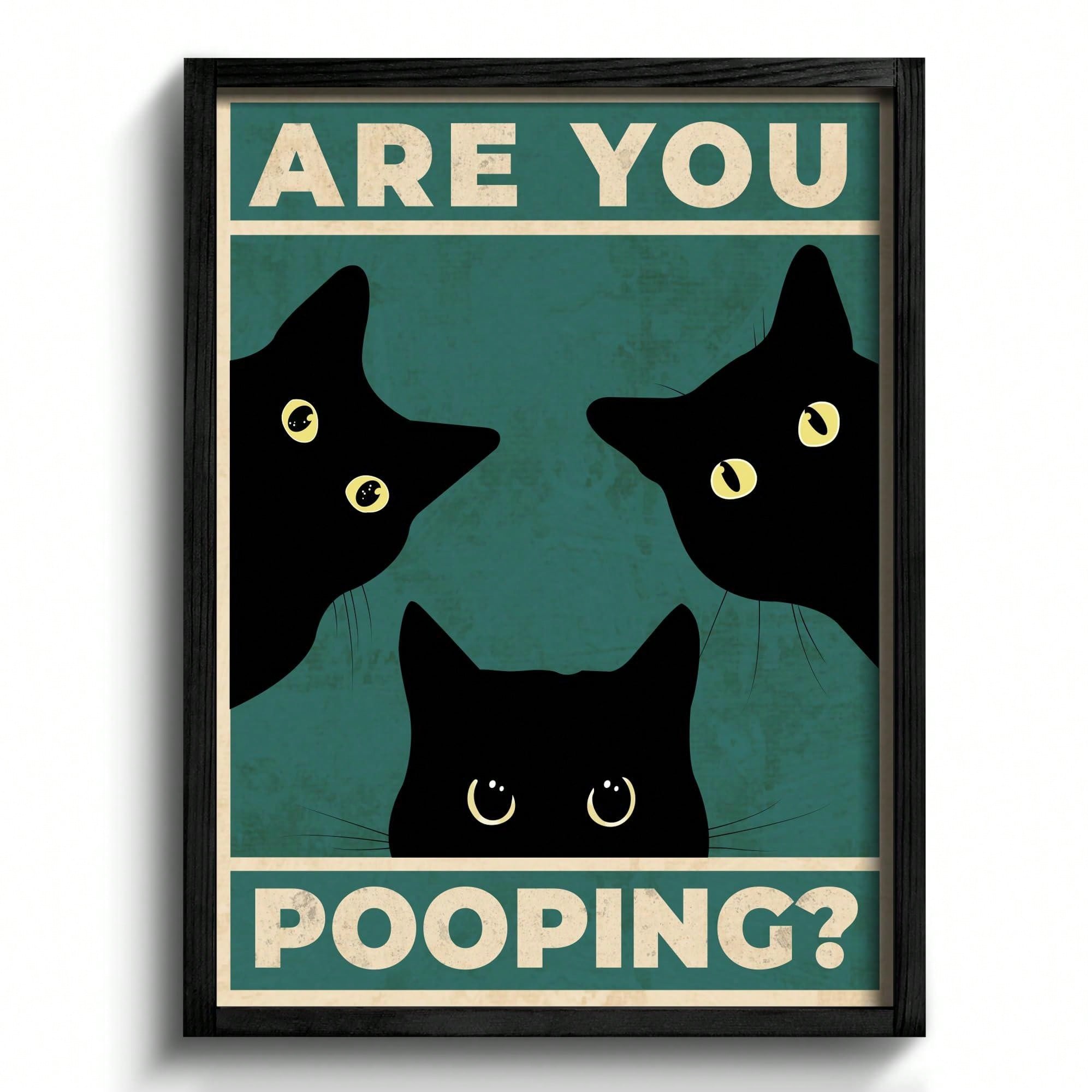 1PCS Prints on Canvas Bathroom Wall Art Black Cat Are You Pooping Funny ...