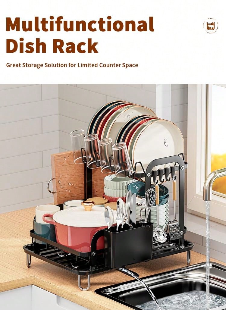 Kitchen Countertop Dish Rack With Drainboard, Organizing Dishware ...