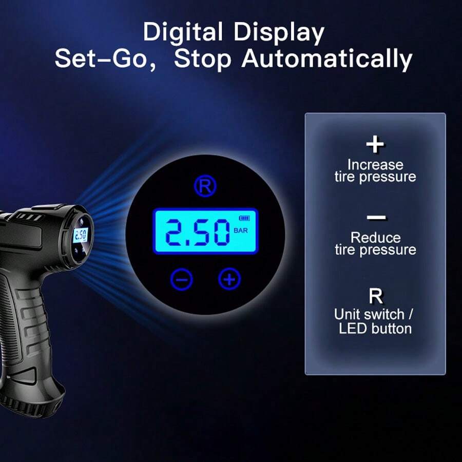 120W Portable Air Compressor Pump - Digital Tire Inflator for Cars ...