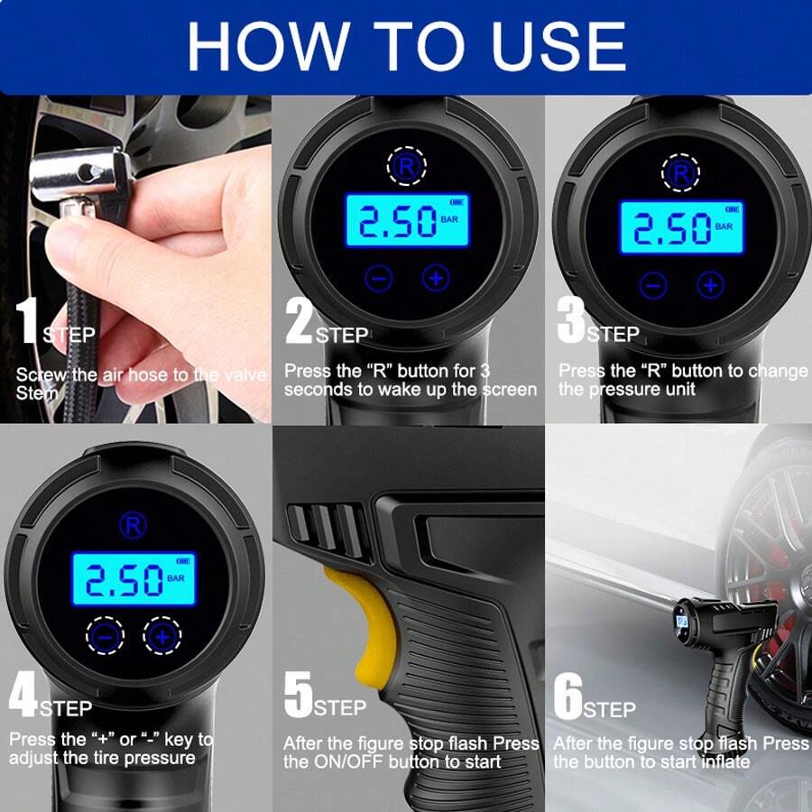 120W Portable Air Compressor Pump - Digital Tire Inflator for Cars ...