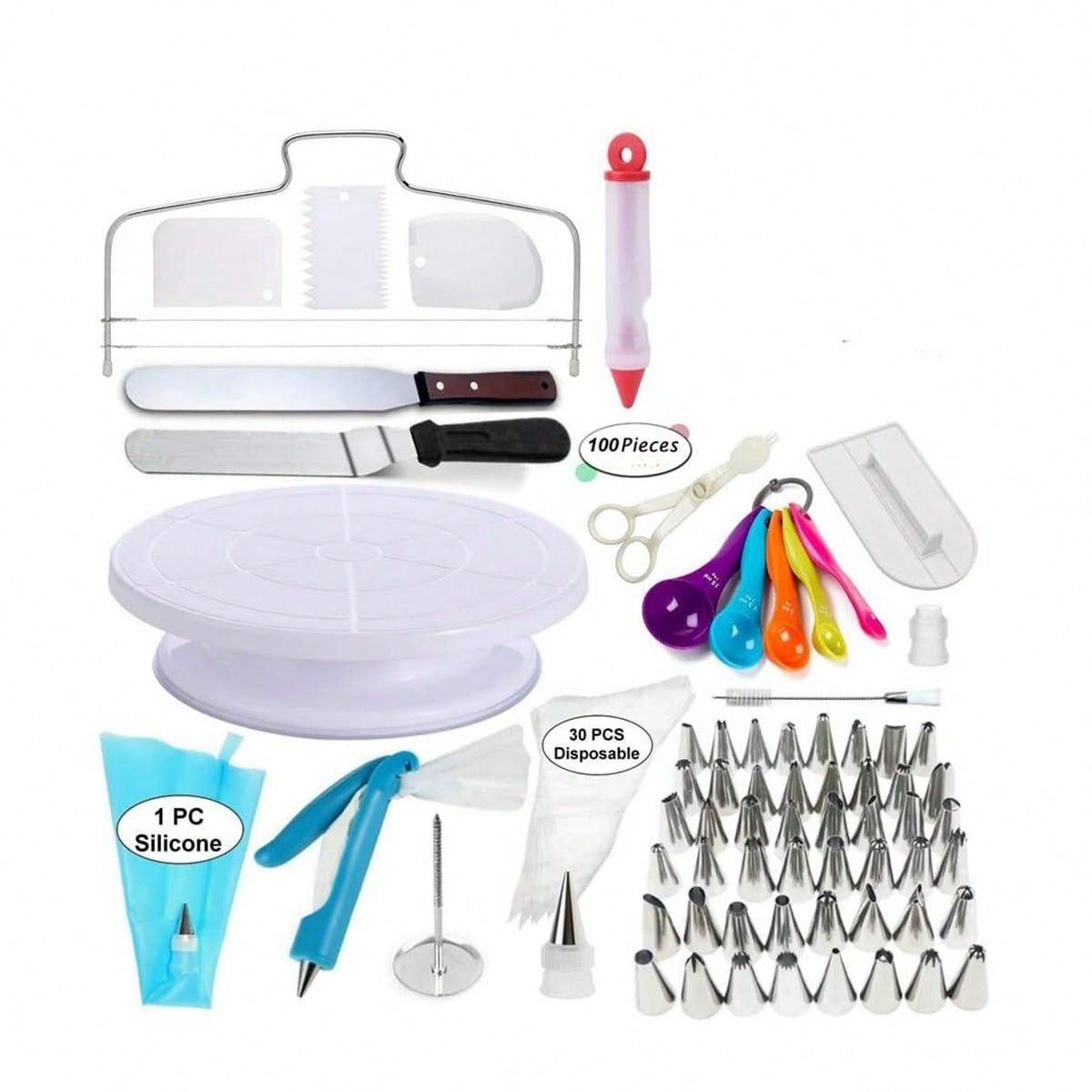 100 Piece Baking Tool Set Cake Turntable Set Combination Flower ...