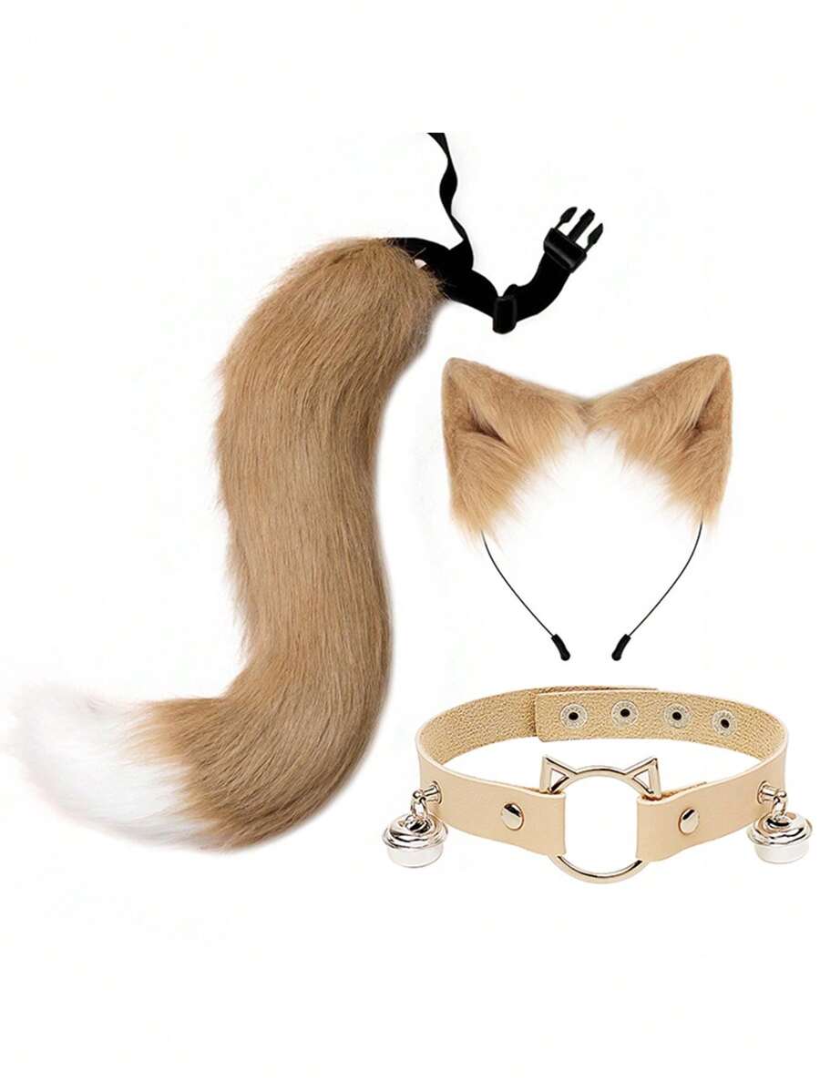 Handmade Realistic Cat Ear Headband, Fox Tail Accessory, 2-Piece Animal ...