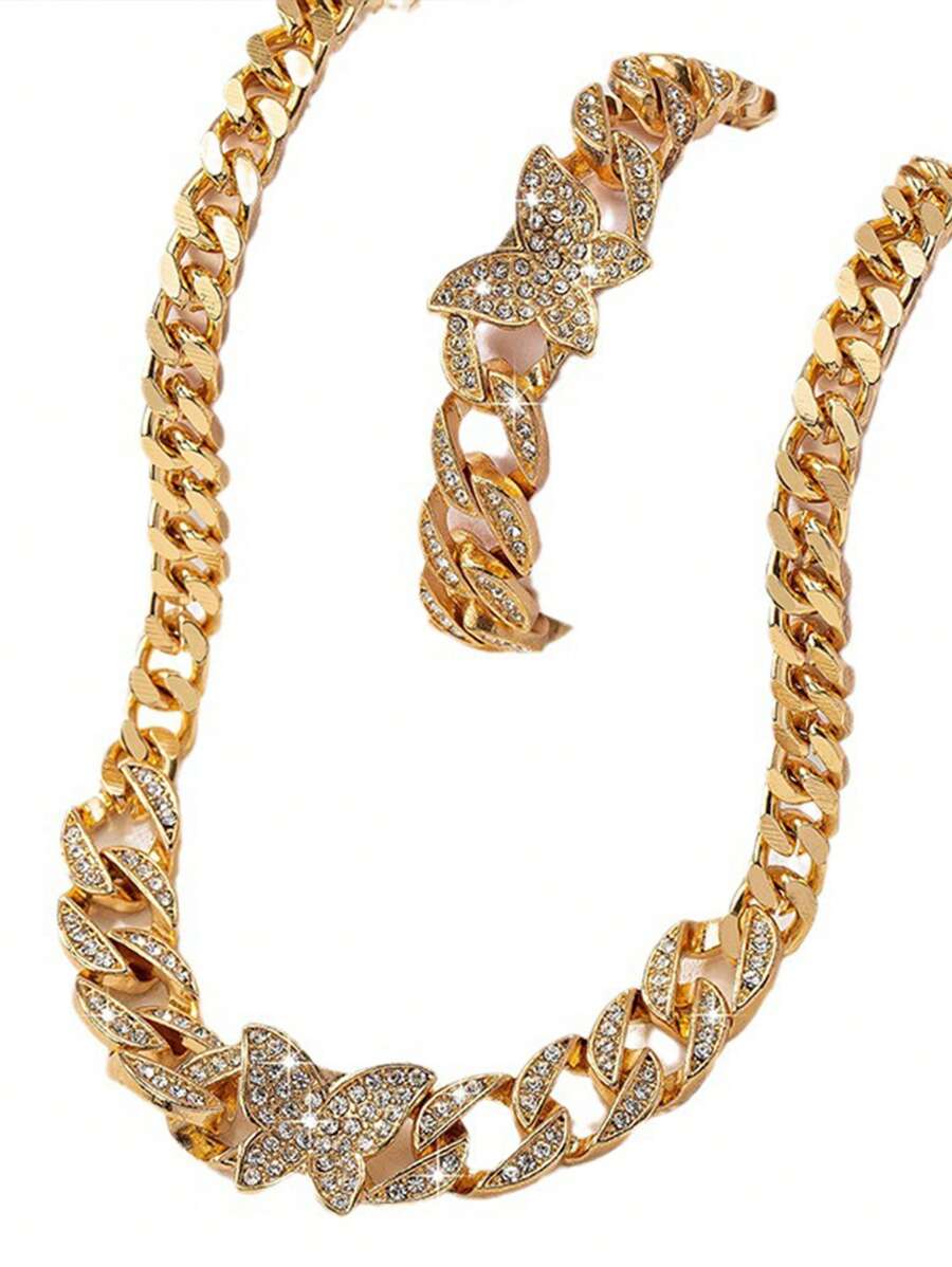 1set Diamond Encrusted Bangle Bracelet And 14k Gold Plated Shiny ...