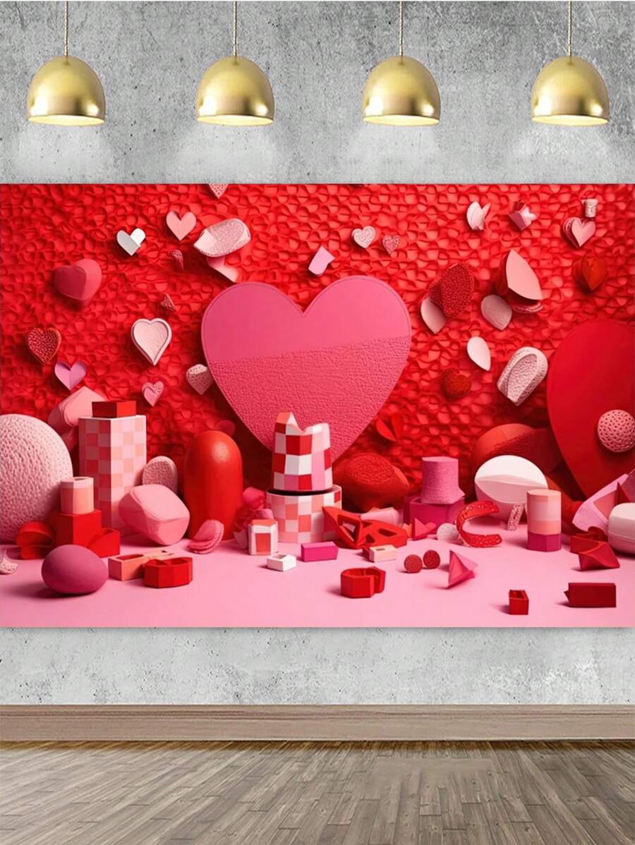 1pc Romantic Valentine'S Day Heart Shaped Wooden Blocks 3d Photography ...