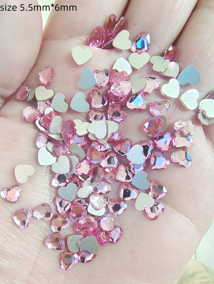 100pcs Pink Heart Shaped Nail Art Rhinestones | SHEIN USA