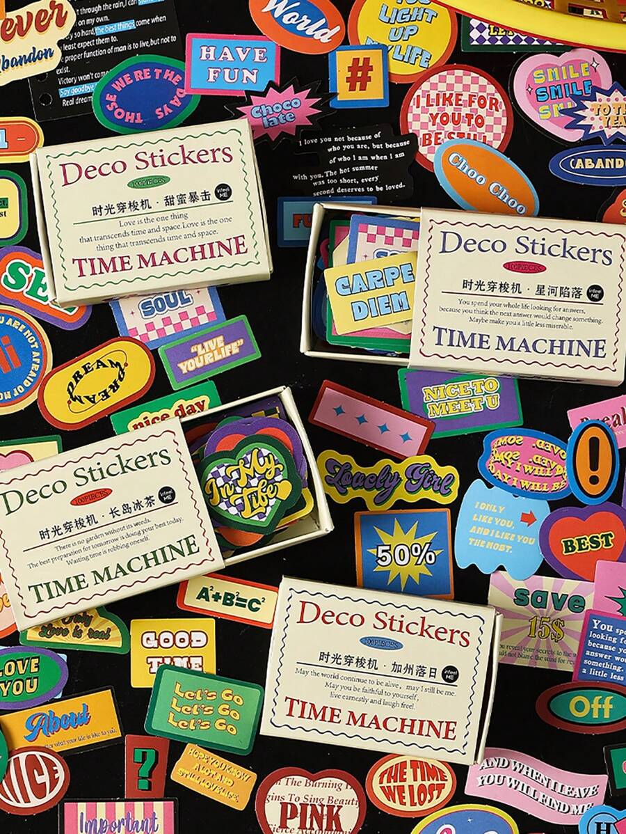 100pcs Stickers Box Set, Time Machine Series, Korean Style Sealing ...