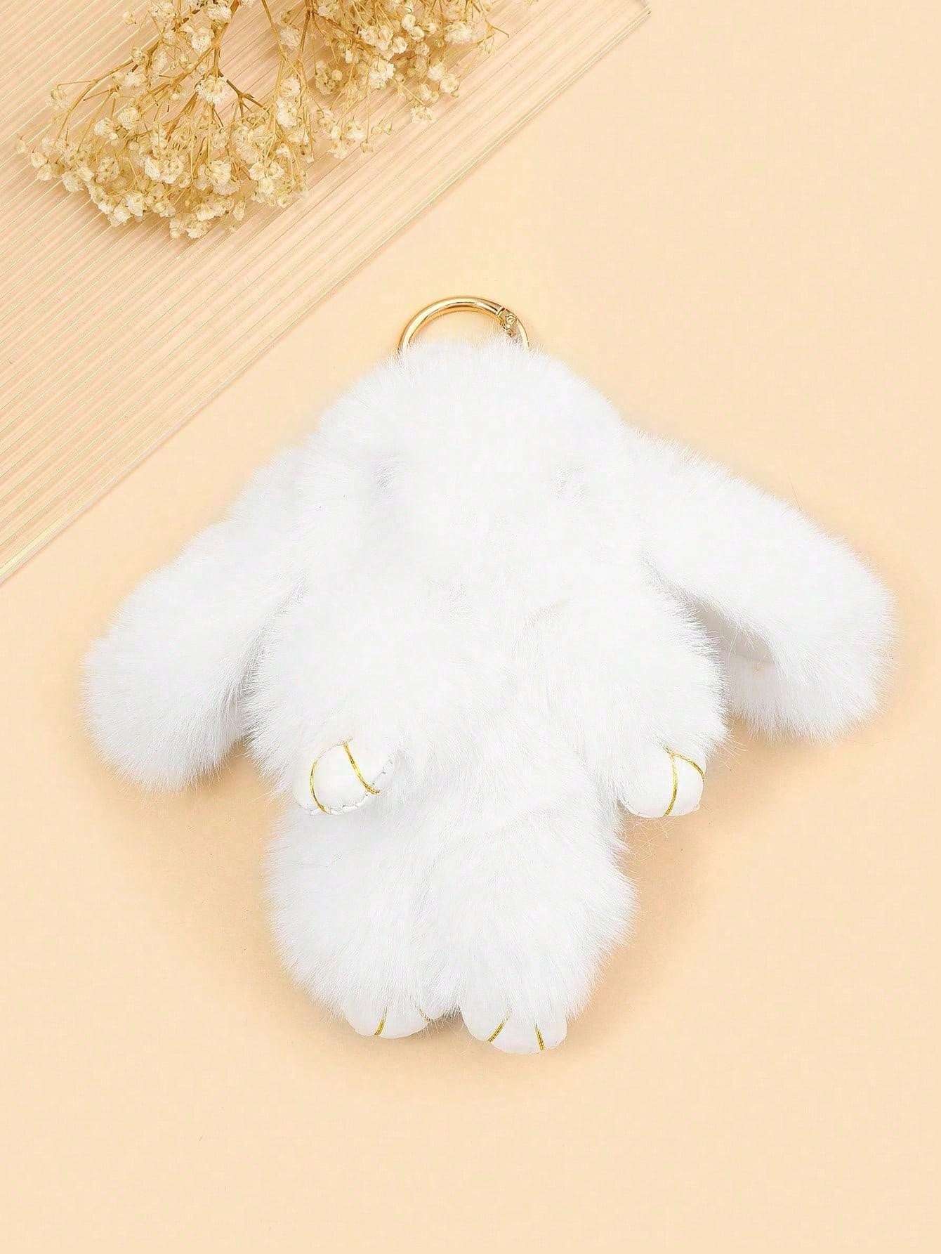 1pc Light Grey Long-eared Plush Rabbit Keychain | SHEIN USA