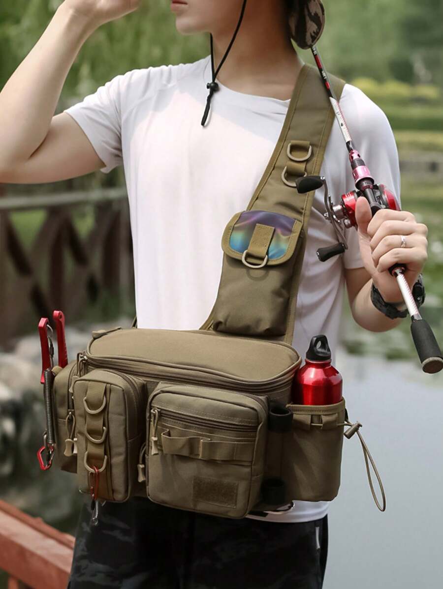 Fishing Backpack Tackle Sling Bag Fishing Shoulder Bag With Rod Holder ...