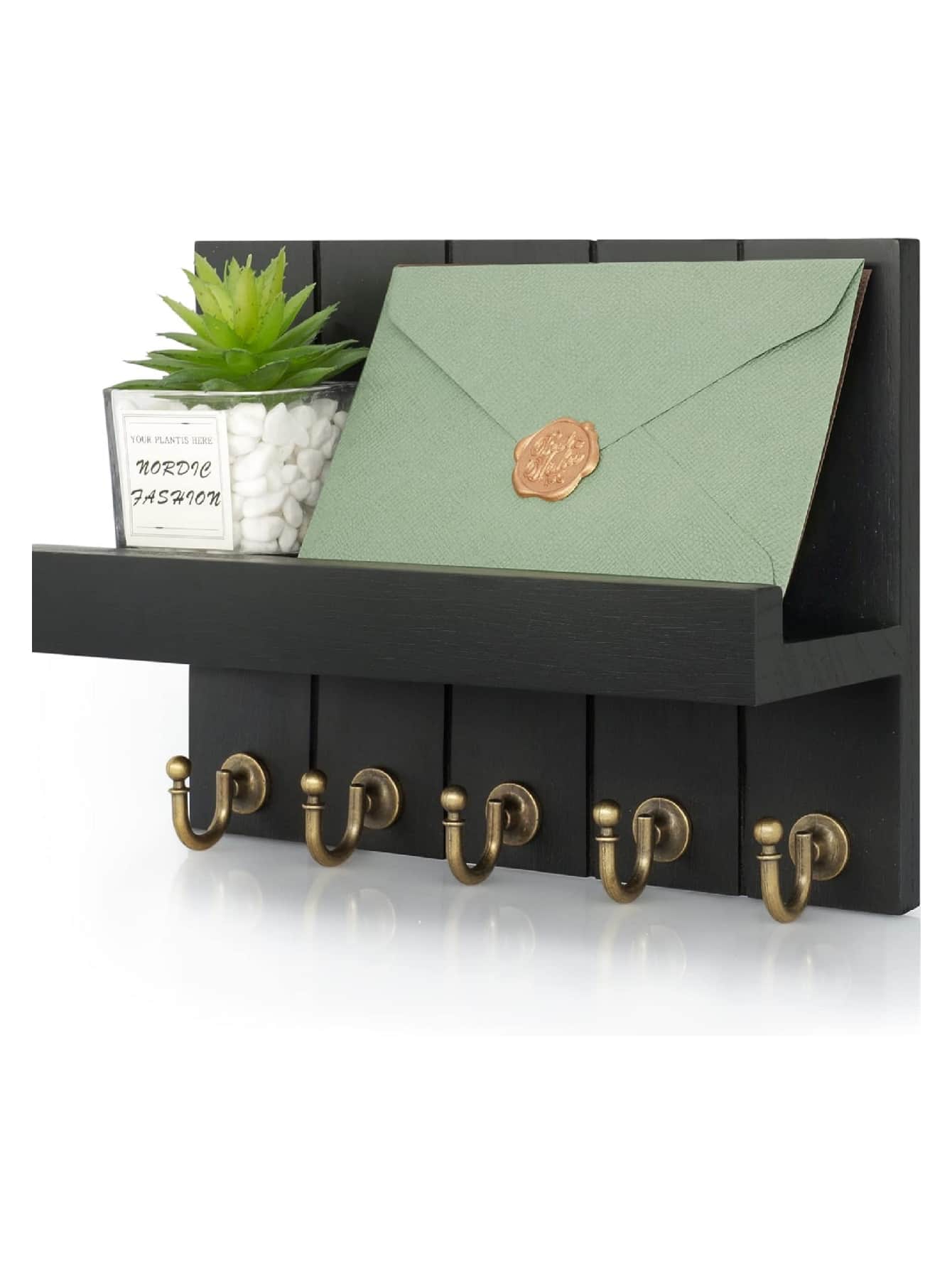 Retro Wooden Wall Key Hanging Rack Entrance Door Hook Storage Rack Mail ...