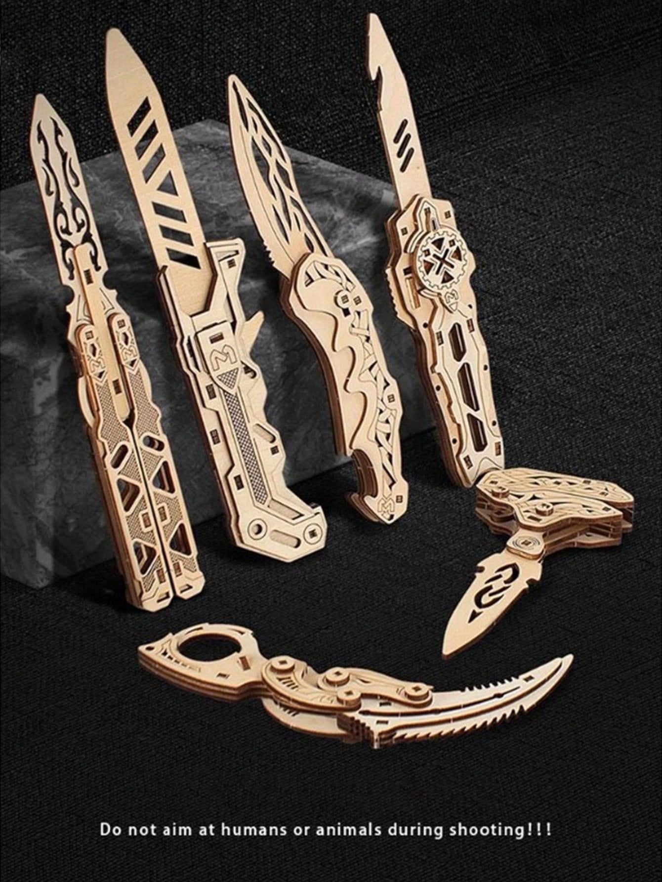 Wooden Assembly 3d Puzzle Model Spring Knife Educational Diy 3d Jigsaw ...