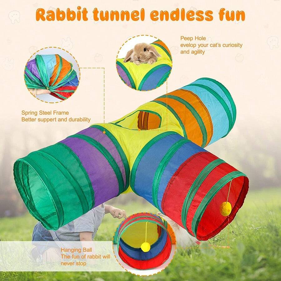 Bunny Tunnels & Tubes Collapsible 3 Way Bunny Hideout Small Animal ...