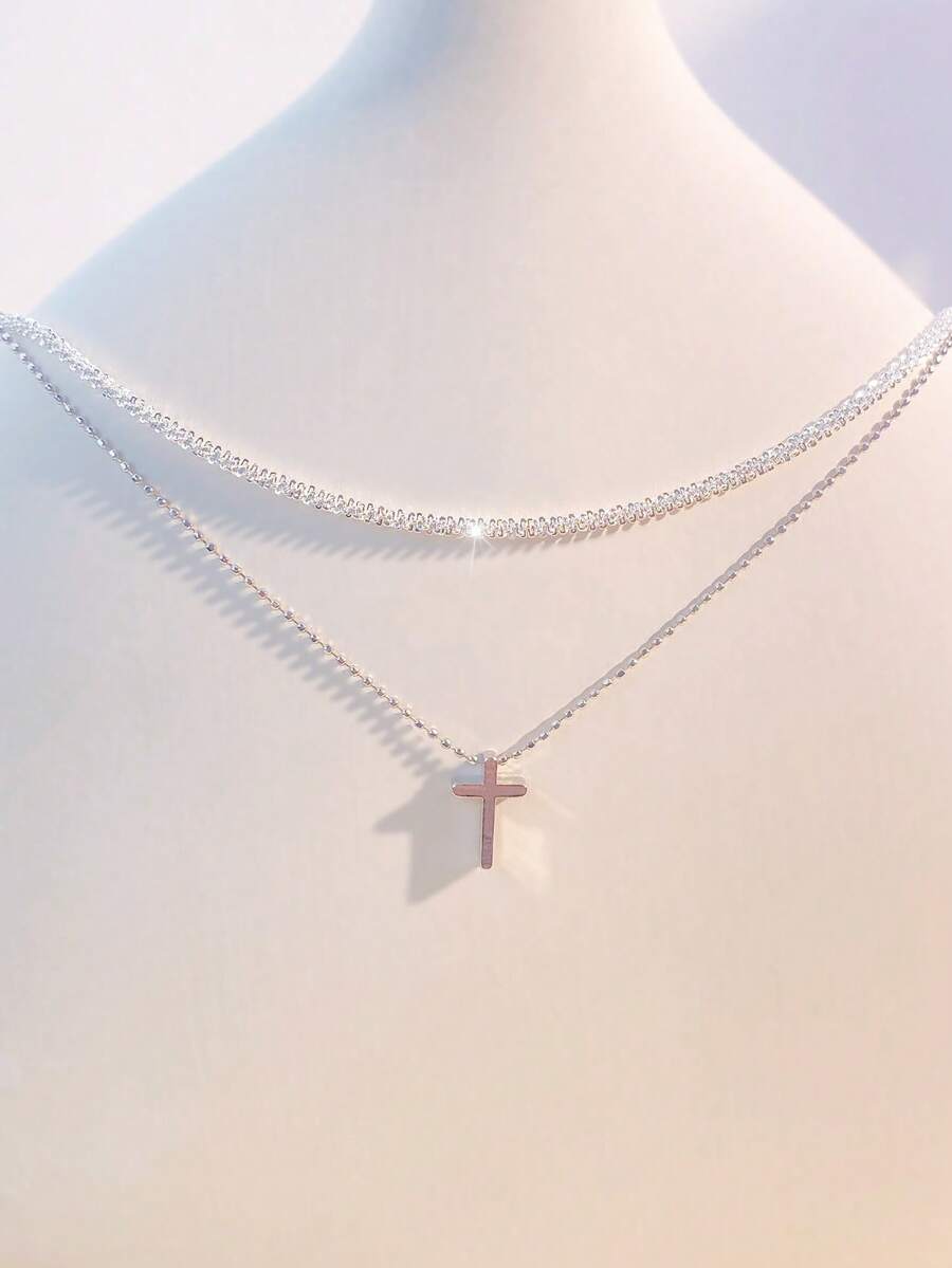 Small luxury luxury high sense cross pendant necklace full of diamond ...