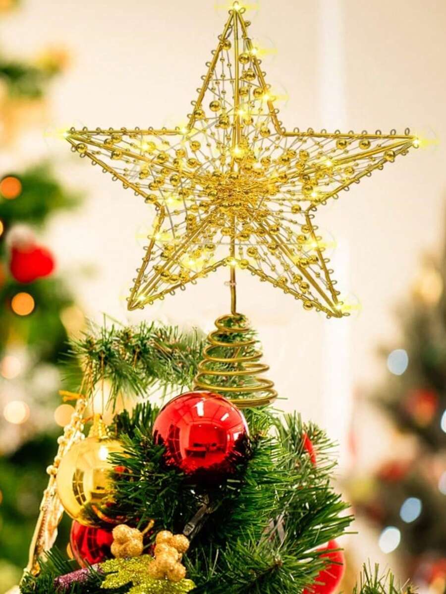 Christmas Tree Topper Lighted - Christmas Glittered Star Tree Topper ...
