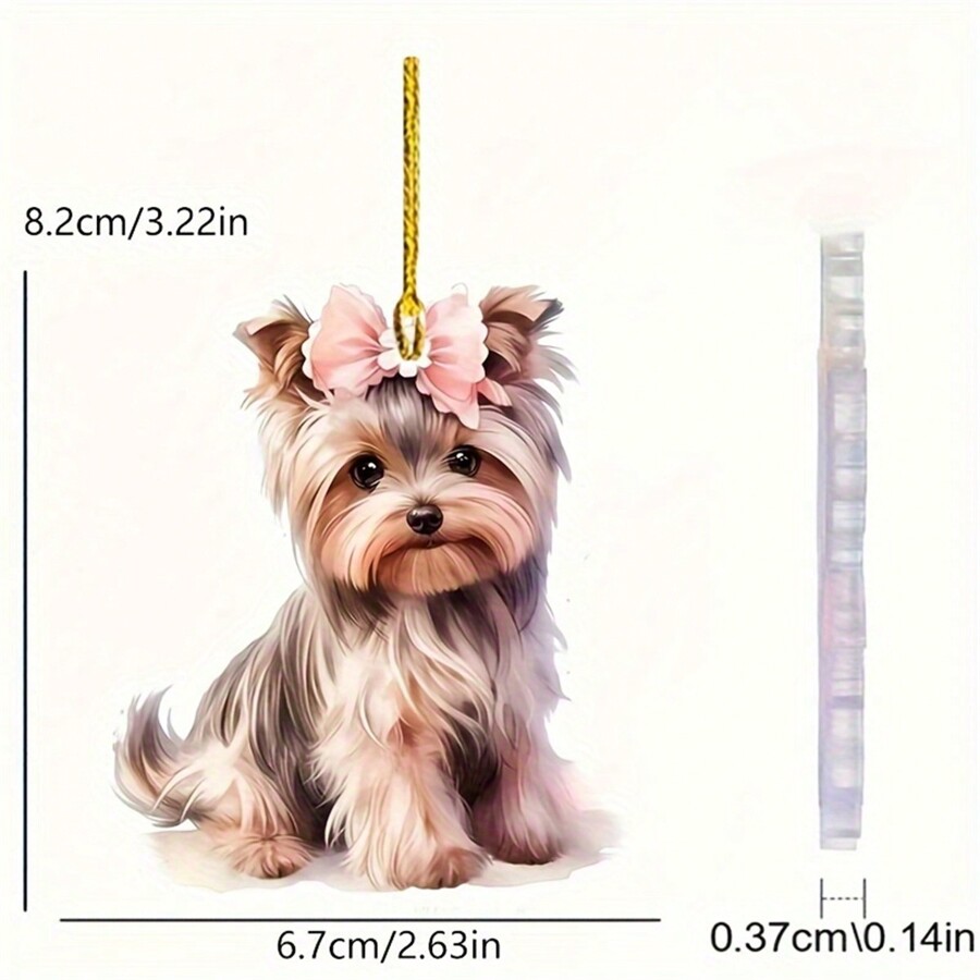 1pc 2D Acrylic Cute Yorkie Dog Shaped Car Pendant, Holiday Decoration ...