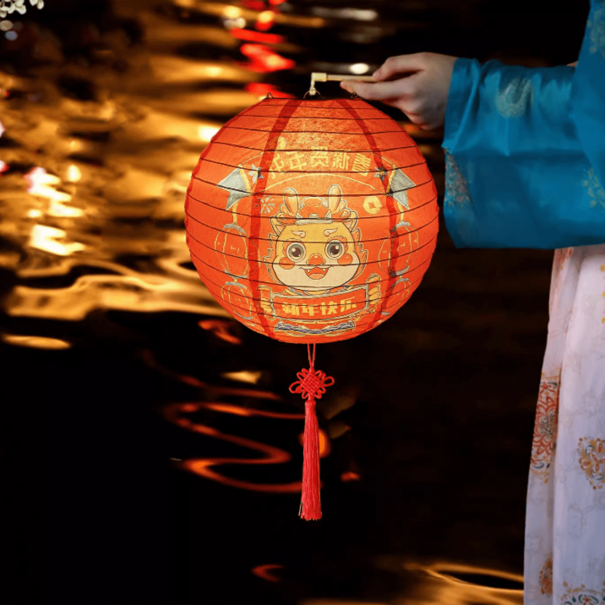 1pc [set] Cartoon Happy New Year 2024 Chinese Dragon Paper Lantern With ...