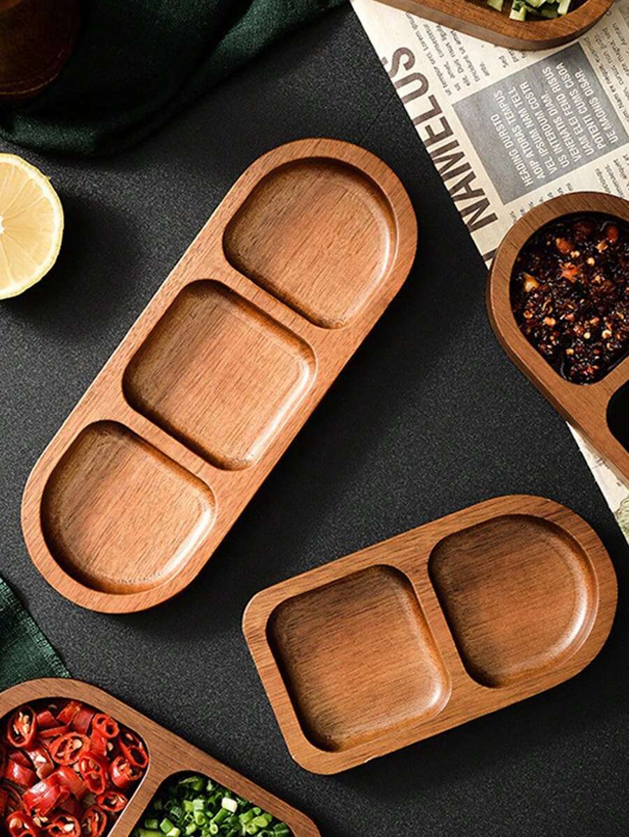 Solid Wood Side Dishes, Acacia Wood Three-Compartment Two-Compartment ...