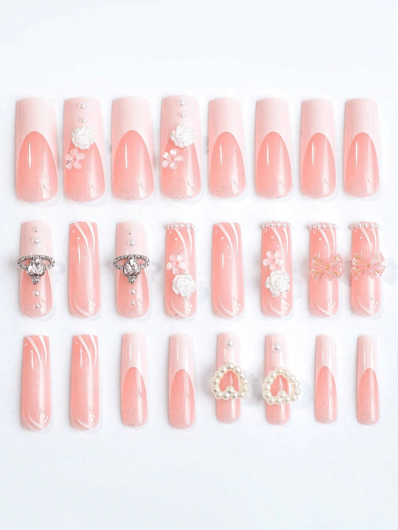 24 pcs long square press on nails black five explosive Rose Manor ...