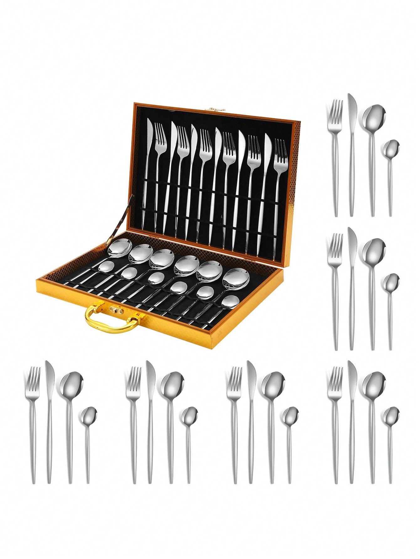24pcs Natural Color Cutlery Set, Gift Box Packaging | SHEIN USA