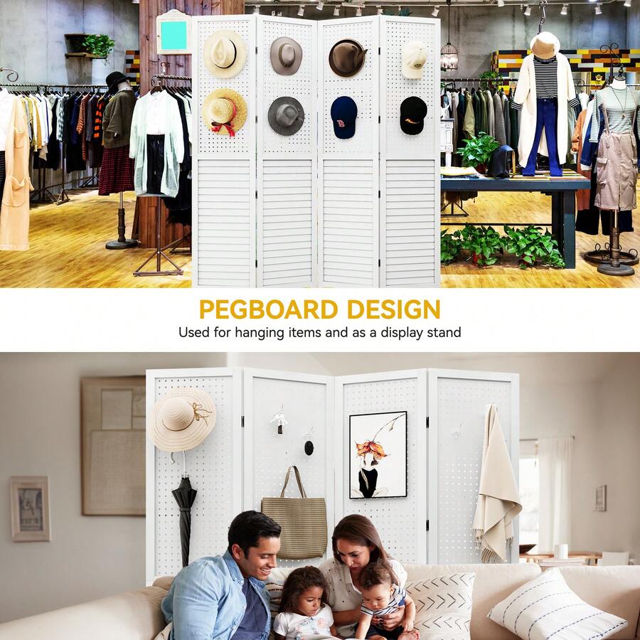 Homnibu Room Divider, 4 Panel Folding Privacy Screens With Pegboard ...