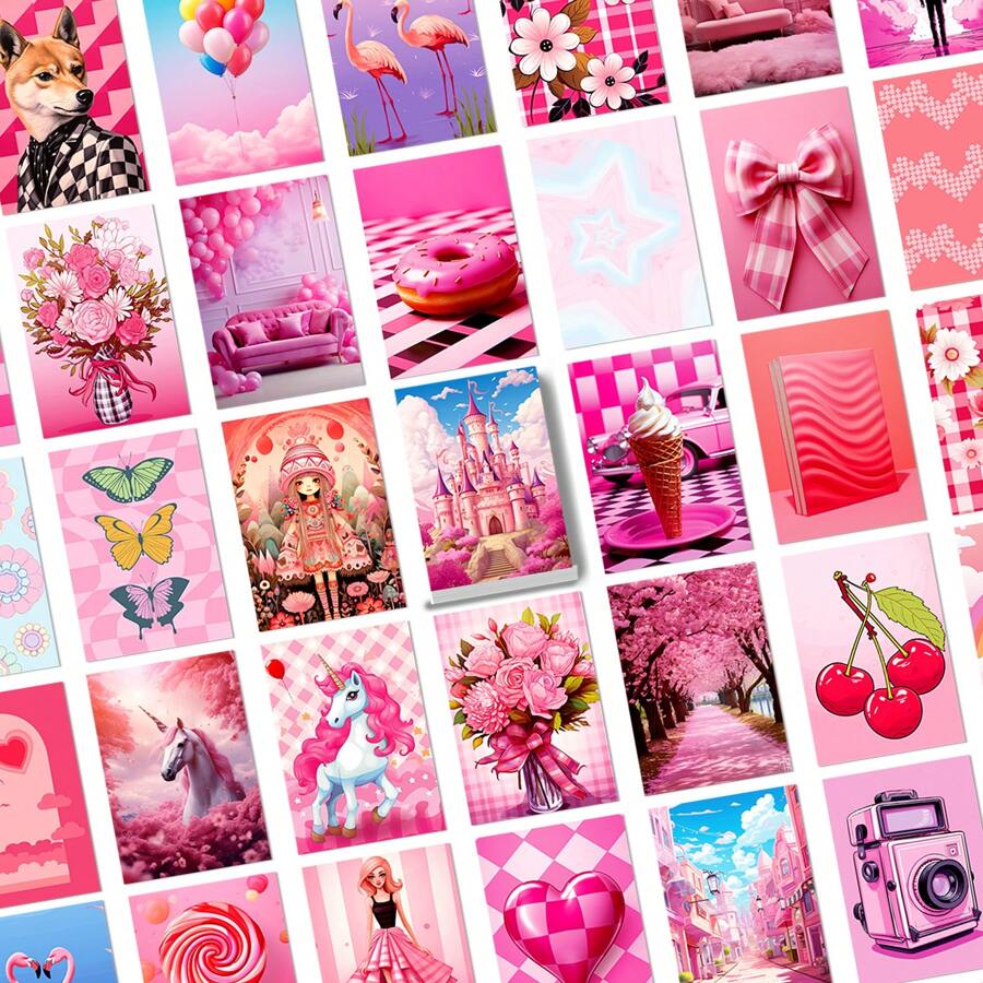 50Pcs Preppy Wall Collage Kit, Pink Picture Collage Wall Decor ...