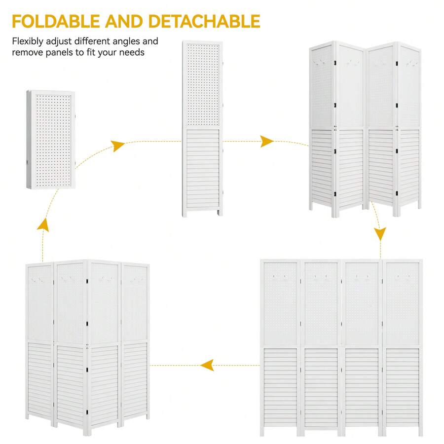 Homnibu Room Divider, 4 Panel Folding Privacy Screens With Pegboard ...