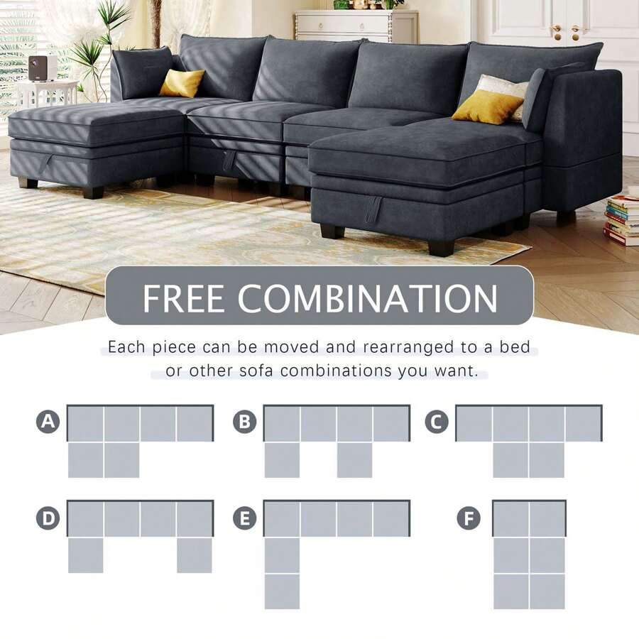 MERAX Modern Large U-Shape Modular Sectional Sofa, Convertible Sofa Bed With Reversible Chaise ...
