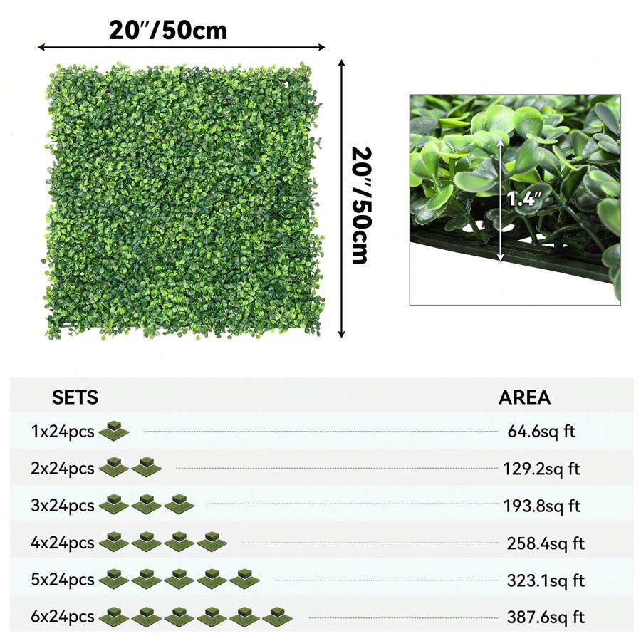YITAHOME 24 PCS 20"x20" Artificial Grass Wall, Boxwood Hedge Wall ...