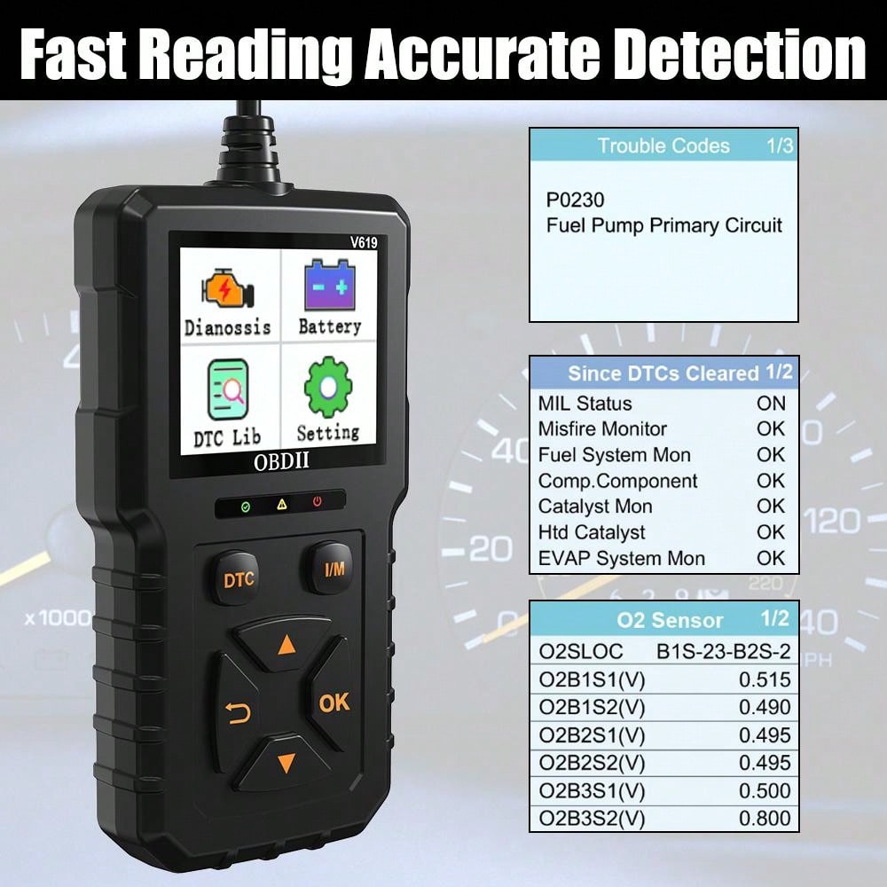 1PC V619 OBD2 Scanner Car Diagnostic Tool Check Engine System Battery ...