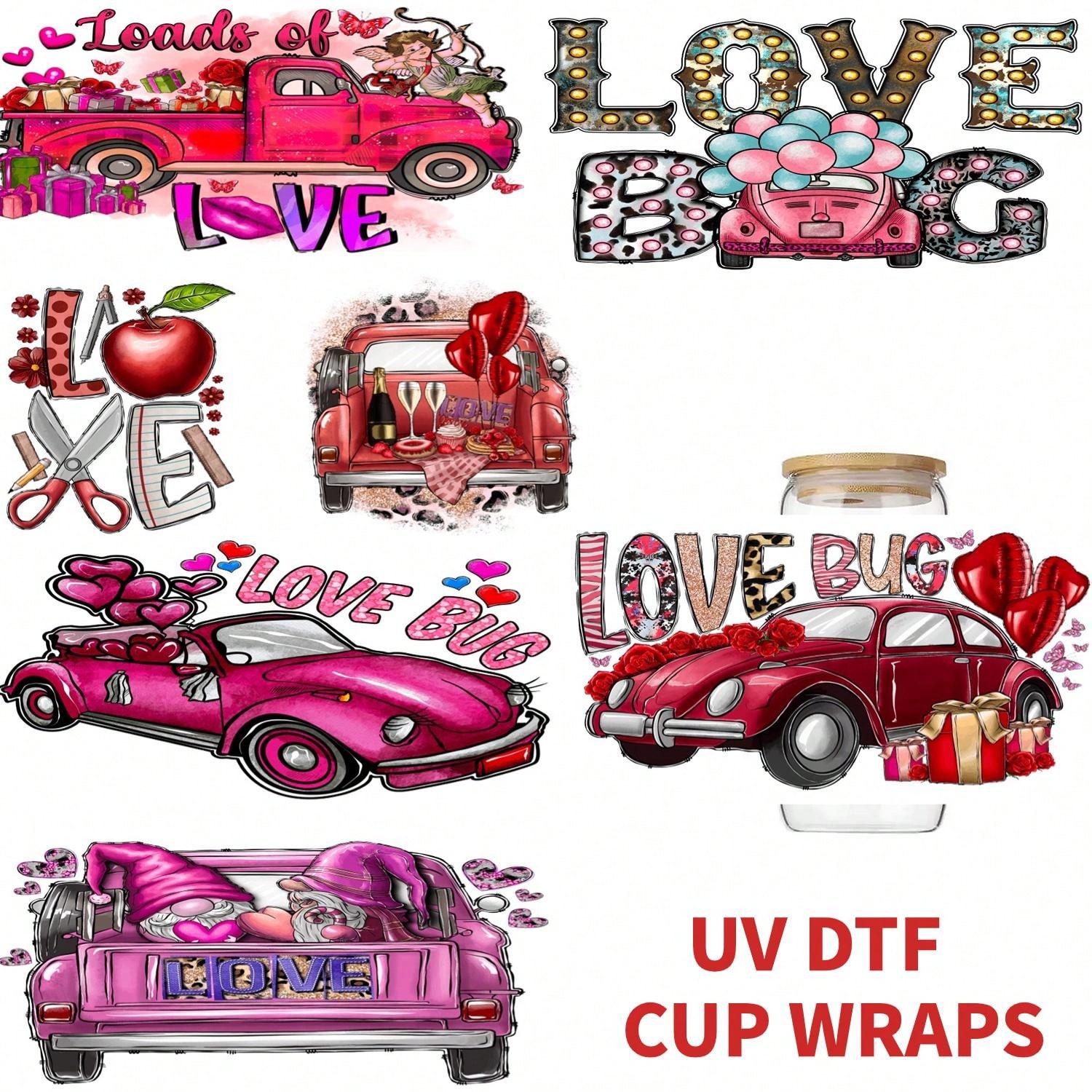 6 Sheets Valentine's Day UV DTF Cup Wrap Transfer Sticker For 16 oz ...