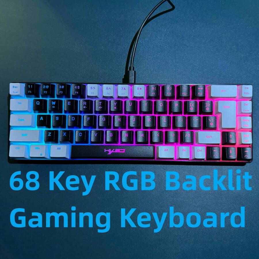 HXSJ 60% Wired Gaming Keyboard, Small RGB Backlit Membrane 68 Key ...