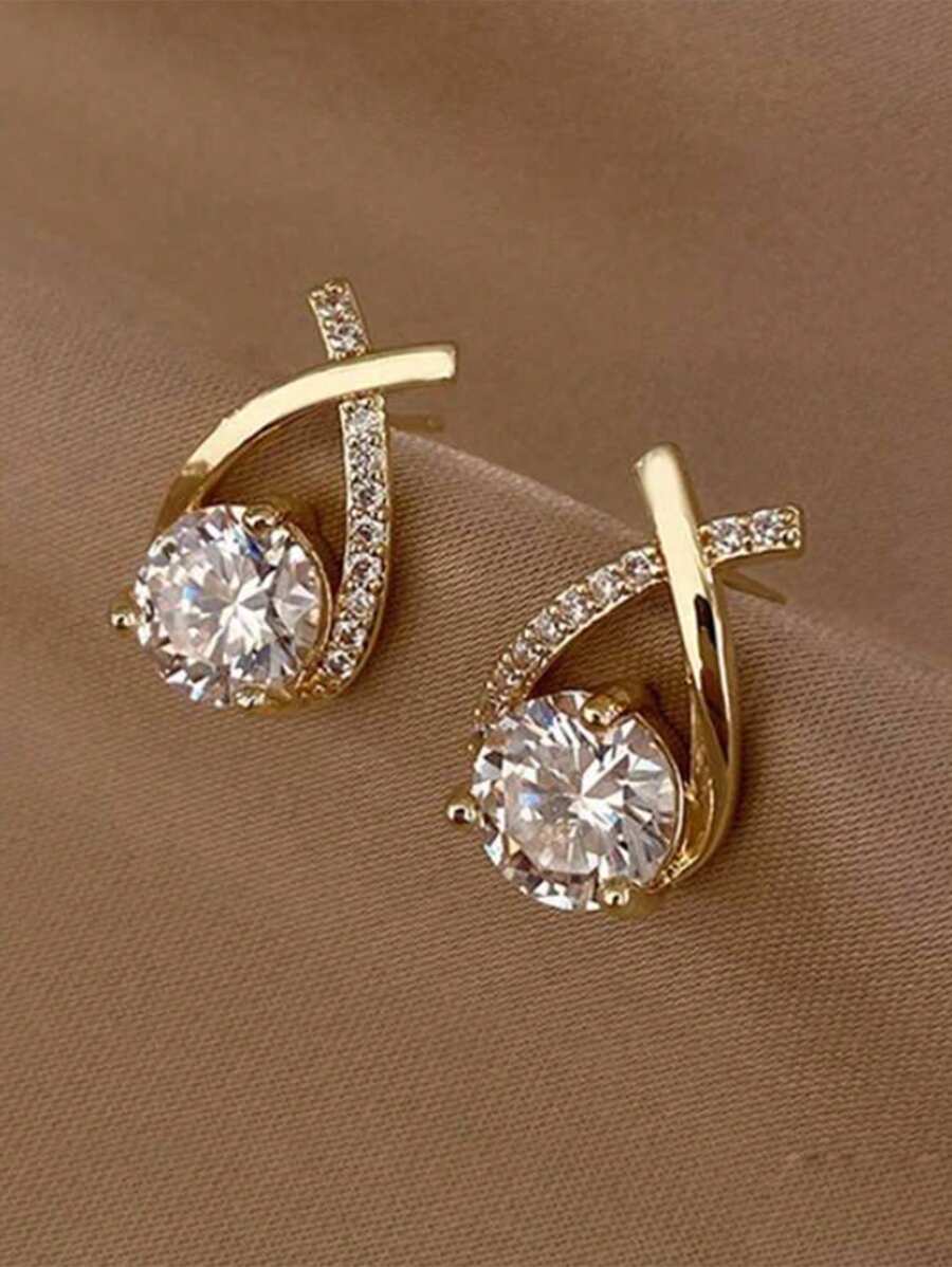 1 Pair Luxury Style Crossed Water Drop Zirconia Stud Earrings | SHEIN USA