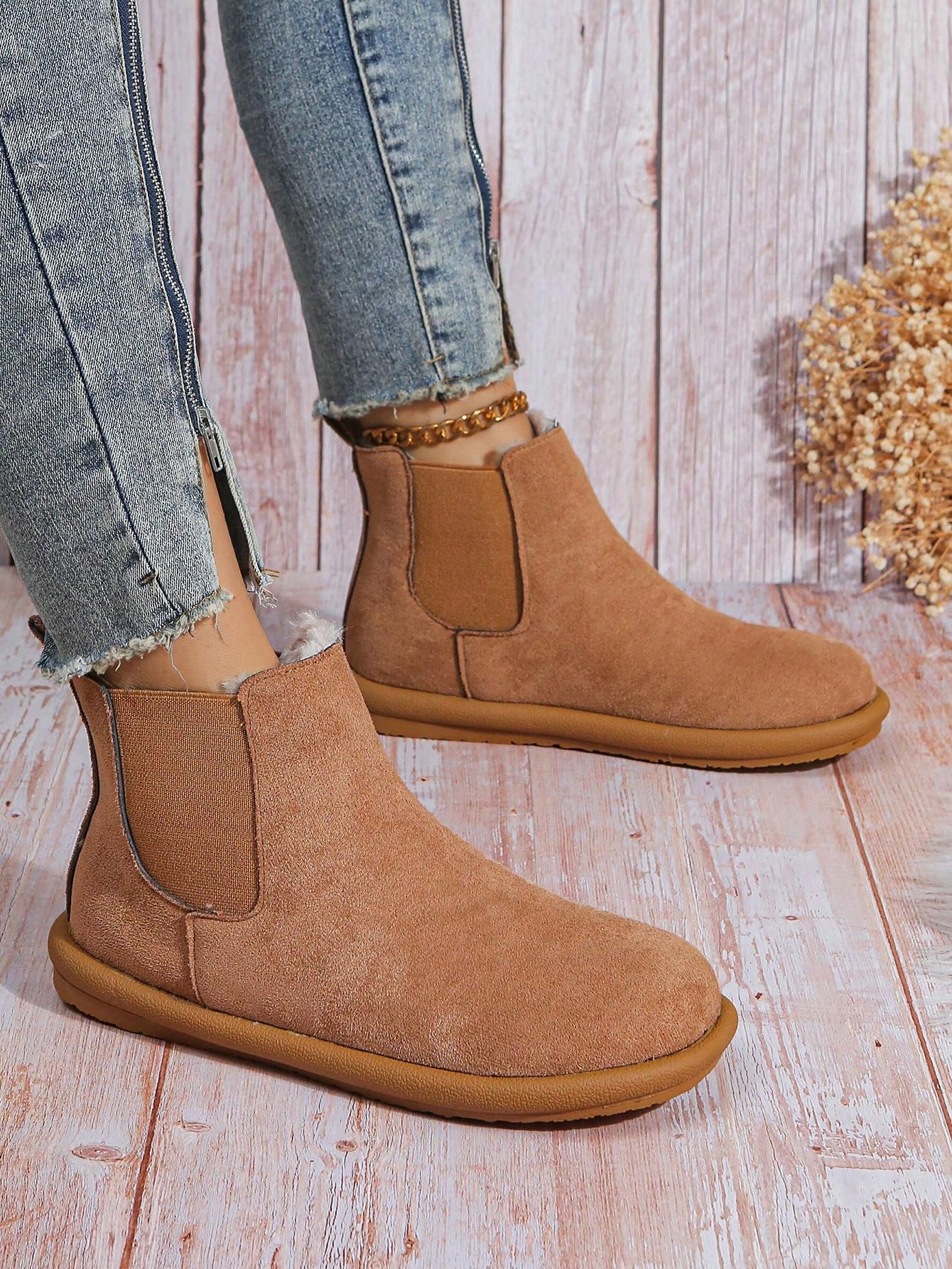 Botas De Nieve De Invierno Para Mujer, Botas Cortas Con Tacones Planos ...