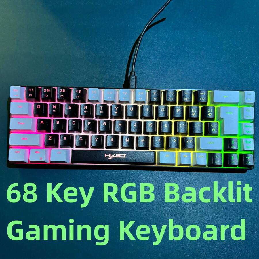 HXSJ 60% Wired Gaming Keyboard, Small RGB Backlit Membrane 68 Key ...