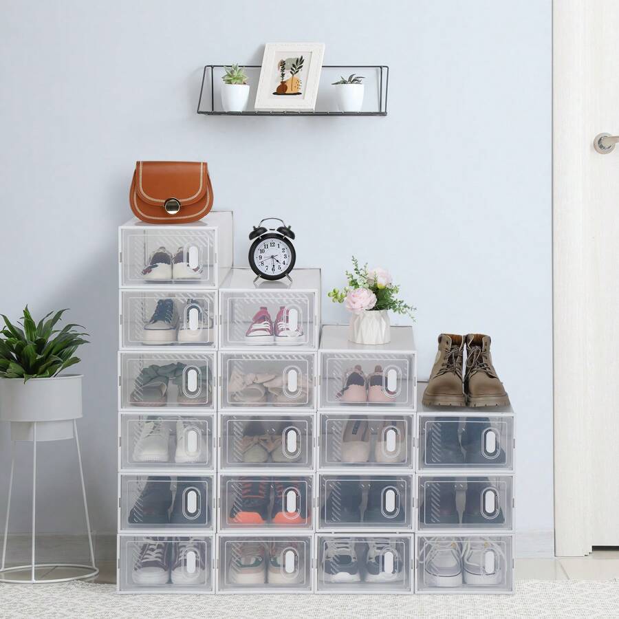 SUNROAD Shoe Storage Boxes 12 Pack Clear Plastic Stackable - White ...